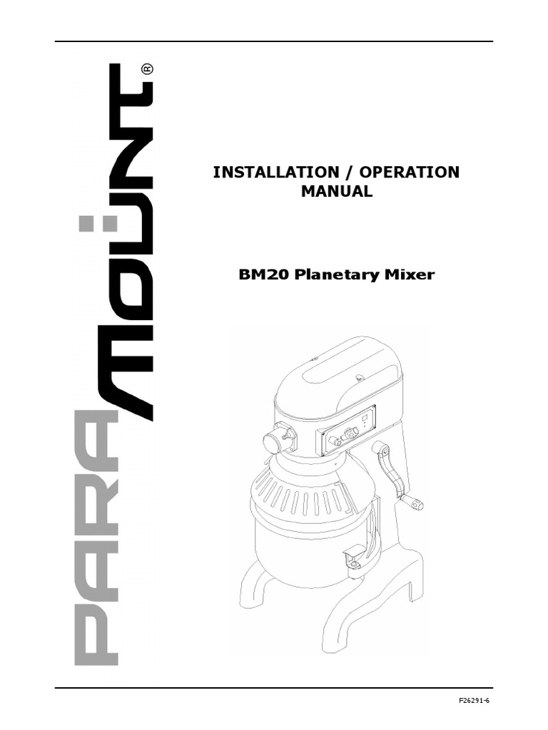 Installation / Operation Manual: BM20 Planetary Mixer | PDF ...