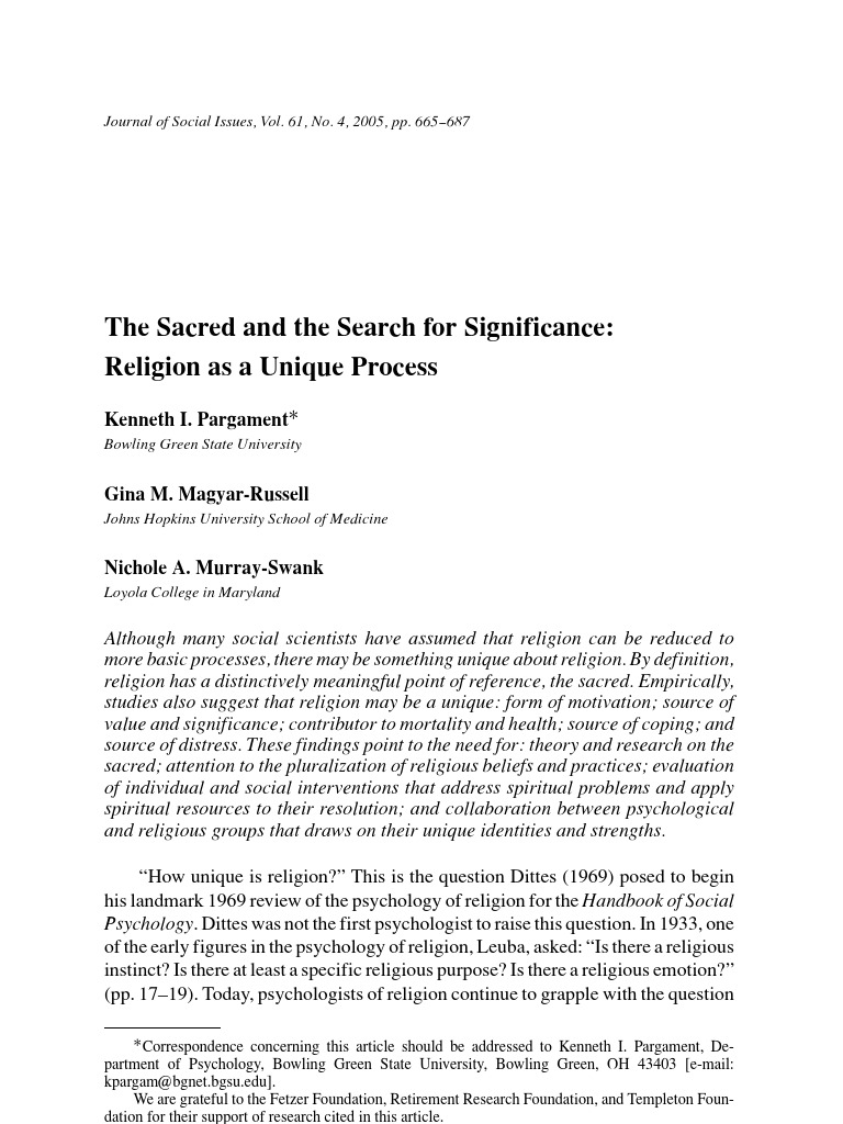 The Sacred and The Search For Significance | PDF | Coping (Psychology ...