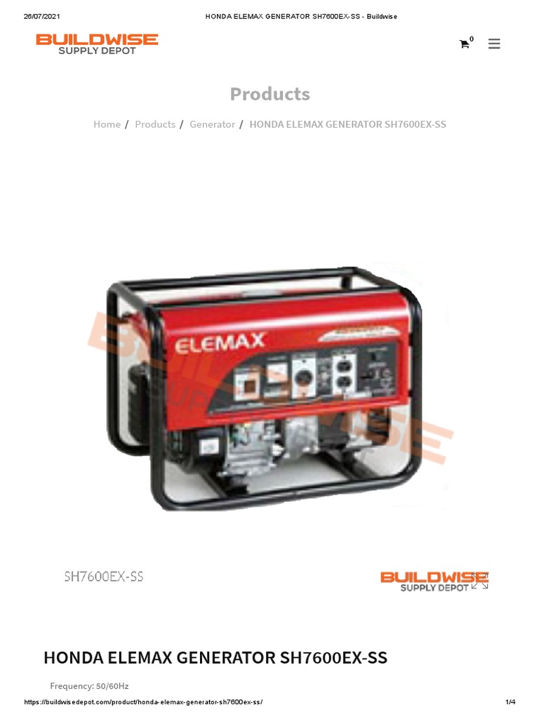 Honda Elemax Generator Sh7600ex-Ss - Buildwise | PDF | Electric Generator | Alternating Current