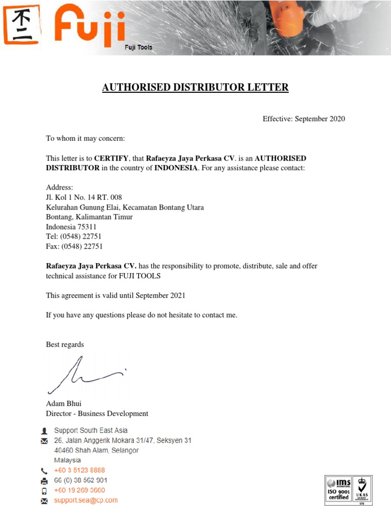 Distribution Letter Fuji Tools | PDF