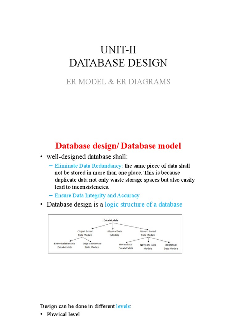 Unit-Ii Database Design: Er Model & Er Diagrams | Download Free PDF | Conceptual Model | Data Model