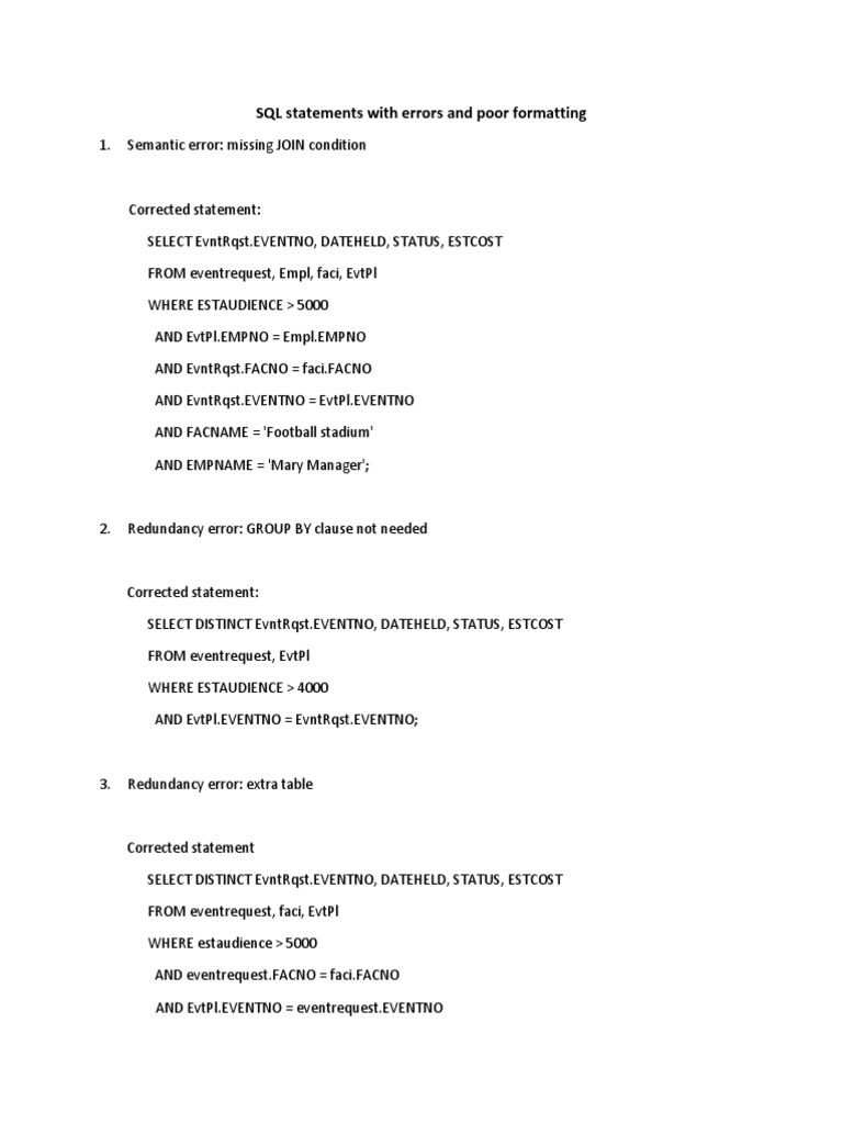 M5 - SQL Statements With Errors and Poor Formatting | PDF