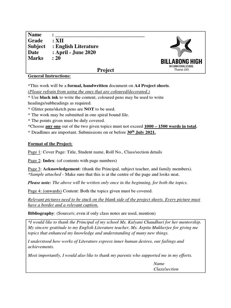 English Literature Project Guide | PDF