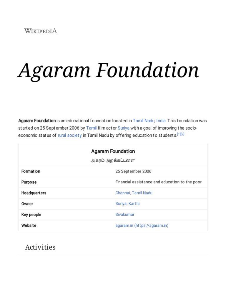 Agaram Foundation | PDF | Tamil Nadu | Tamils