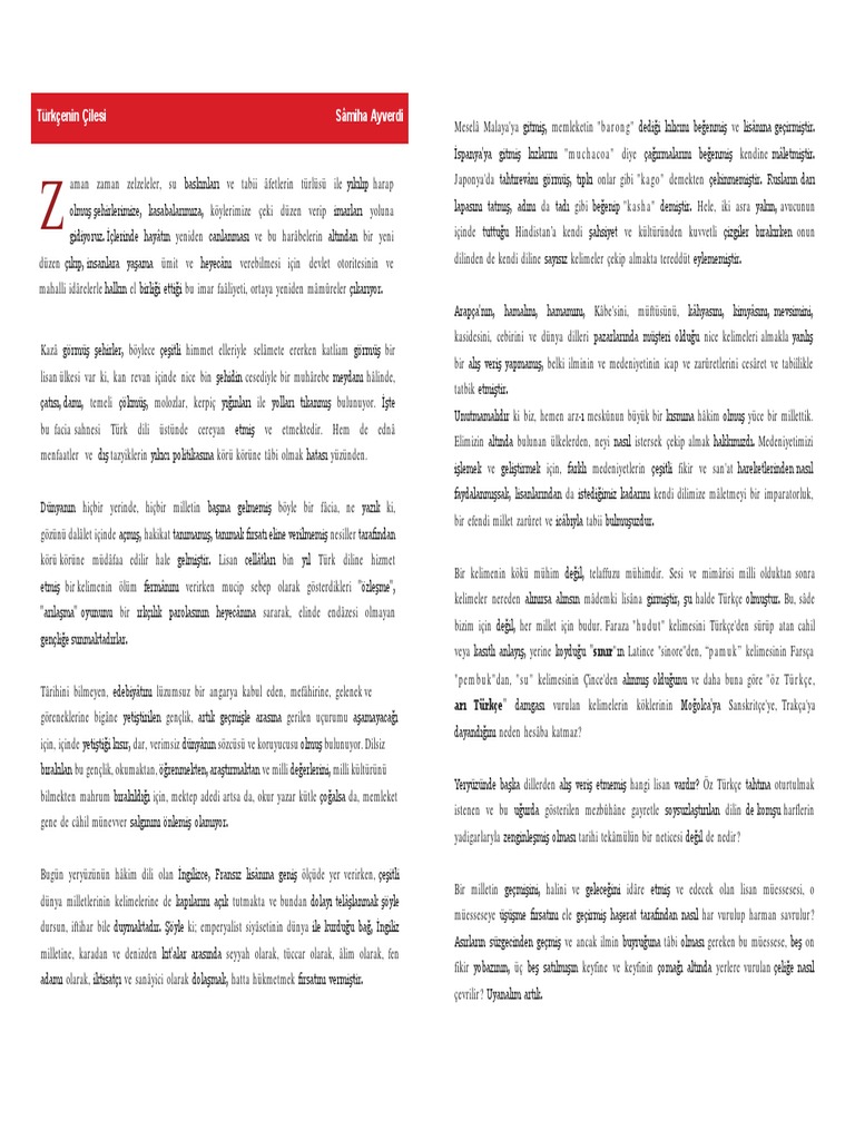 Türkçe Çilesi (Makale) (Ikili) - Samiha Ayverdi | PDF