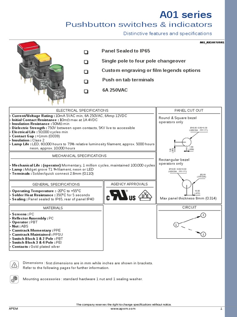 A01 Push Buttons & Indicators | PDF | Electrical Resistance And Conductance | Insulator ...