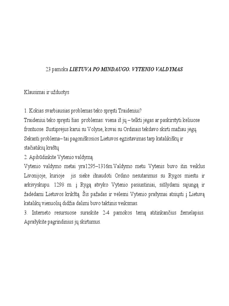 23 Pamoka Lietuva Po Mindaugo | PDF