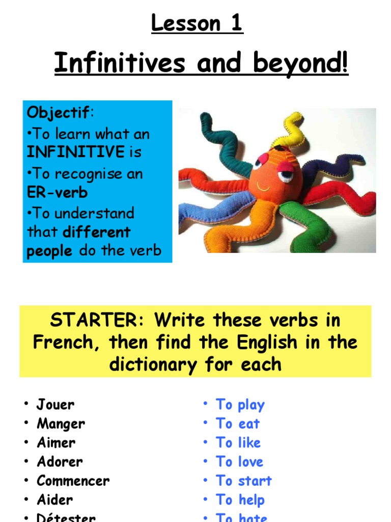 Infinitives and Beyond!: Objectif: Infinitive Is ER-verb People Do The ...