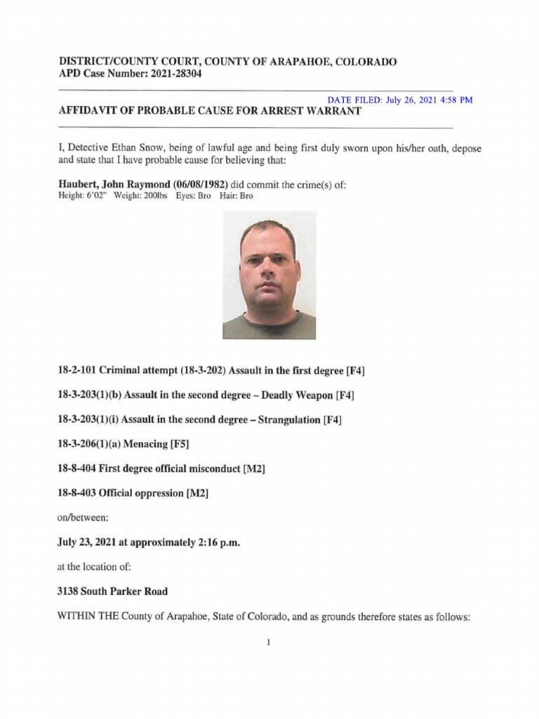 John Haubert Arrest Affidavit | PDF