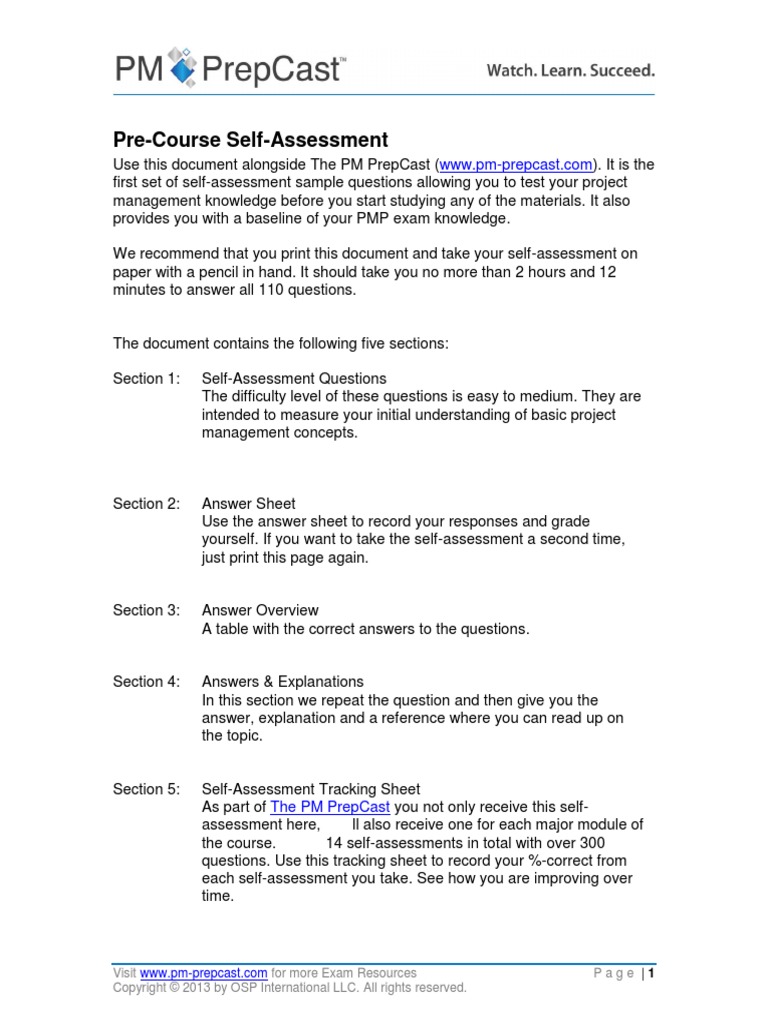 Pre-Course Self-Assessment: Visit For More Exam Resources | PDF ...