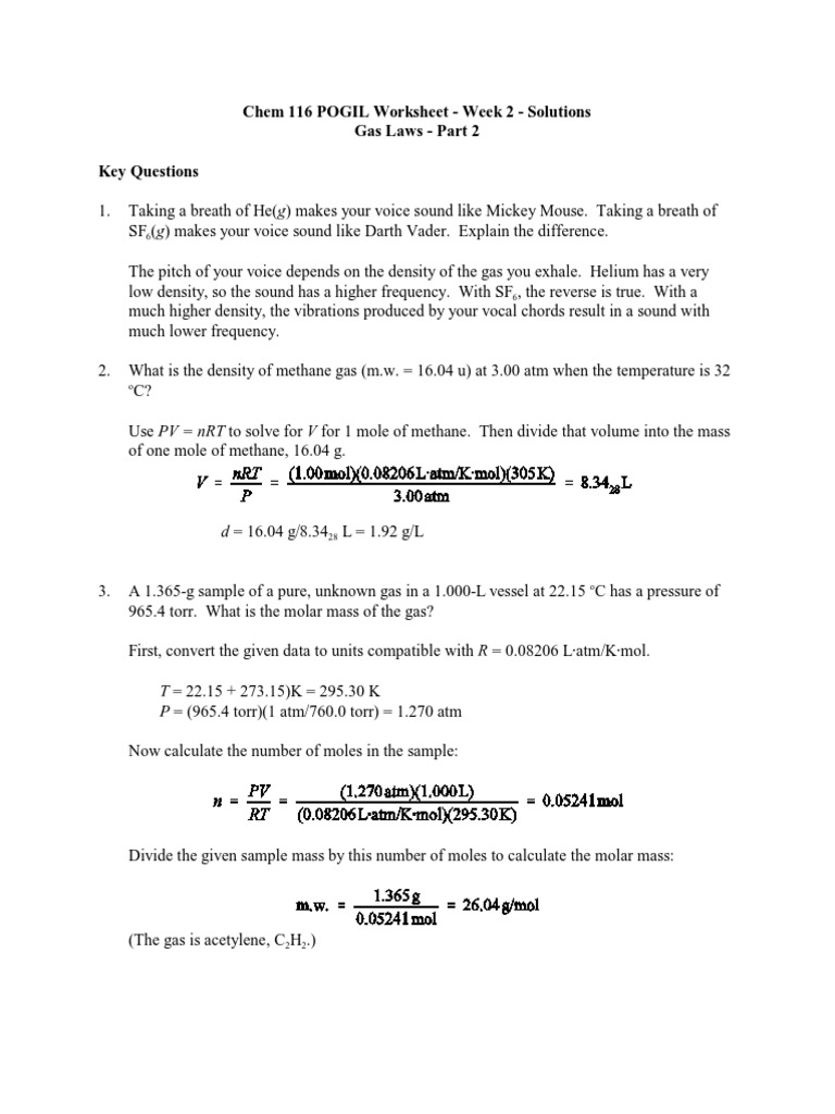 Chem 116 POGIL Worksheet - Week 2 - Solutions Gas Laws - Part 2 Key ...