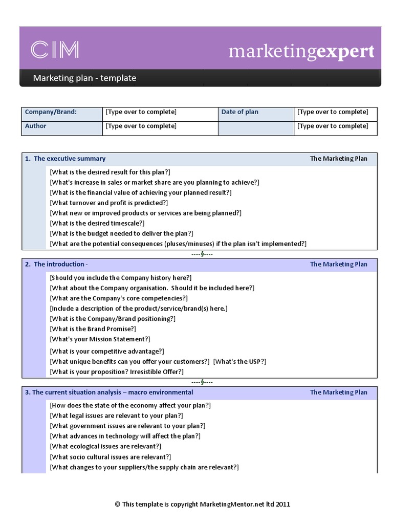 Marketing Plan Template-CIM | PDF | Marketing | Brand