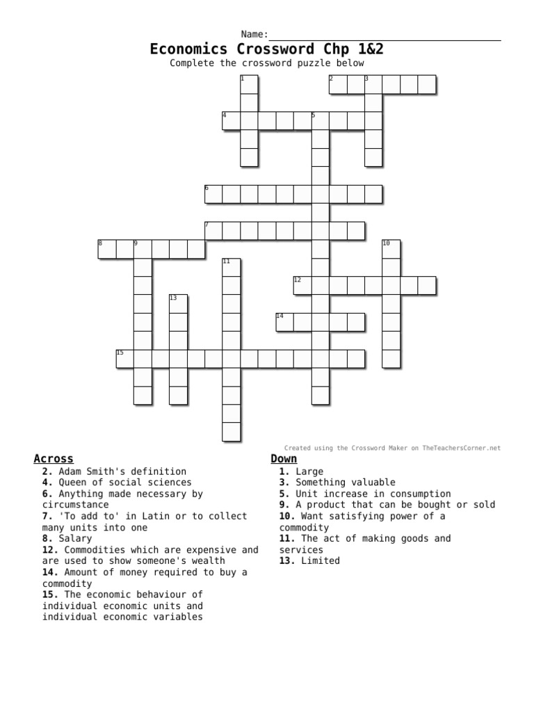 Economics Crossword Puzzle Guide | PDF