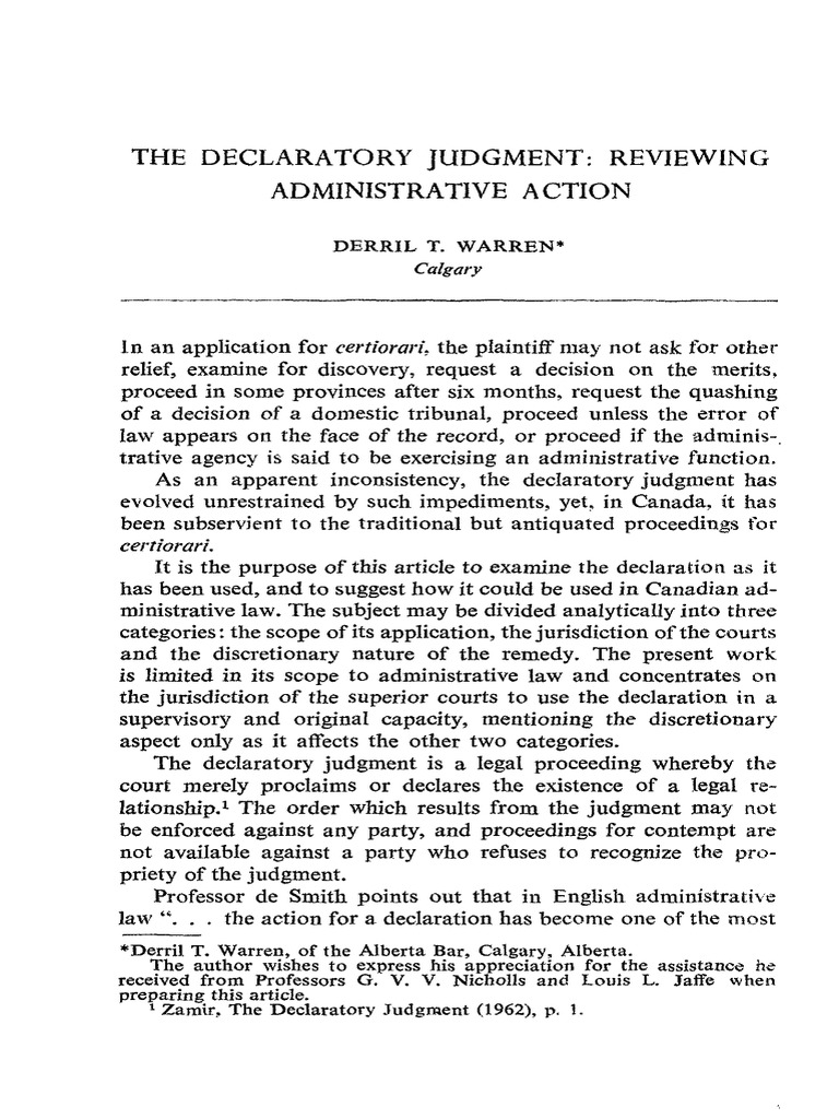 The Declaratory Judgment: Reviewing Administrative Action: T. Warren ...