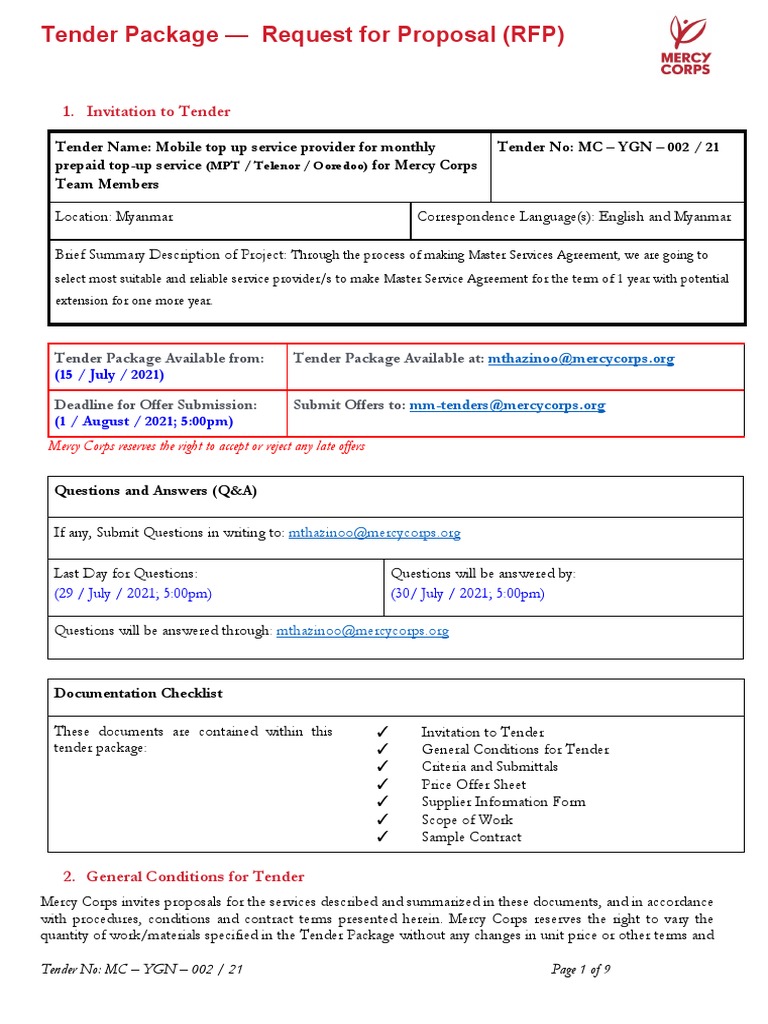 Tender Package Request For Proposal For MB | PDF | Indemnity | Invoice