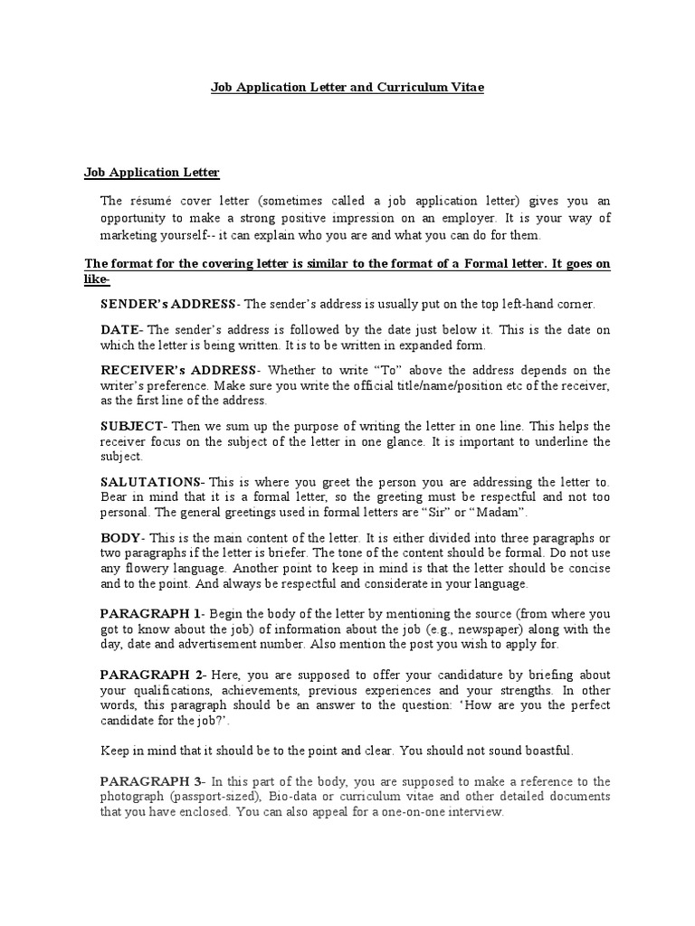 Job Application Letter and Curriculum Vitae PDF | PDF | Résumé | Curriculum