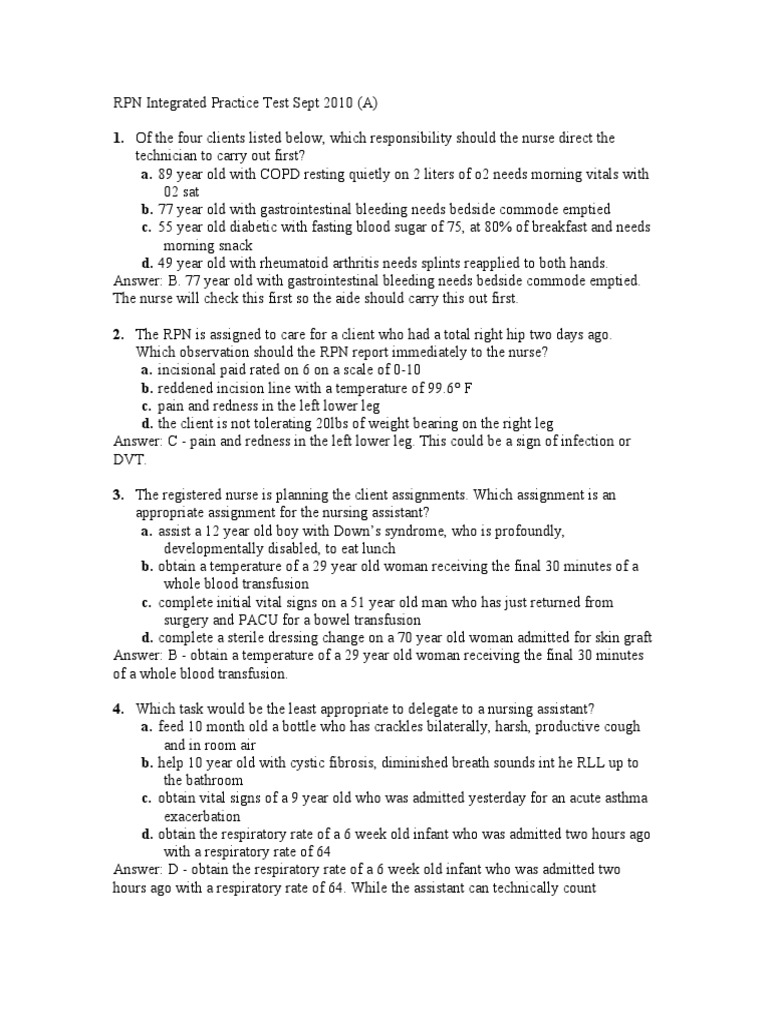 RPN Integrated Test Vi Answers | PDF | Hypoglycemia | Medical Specialties