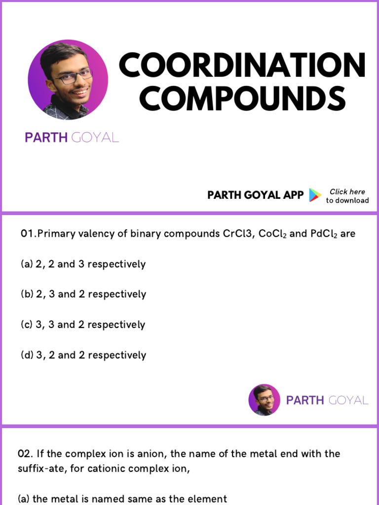 Coordination Compounds Questions | PDF | Coordination Complex | Ligand