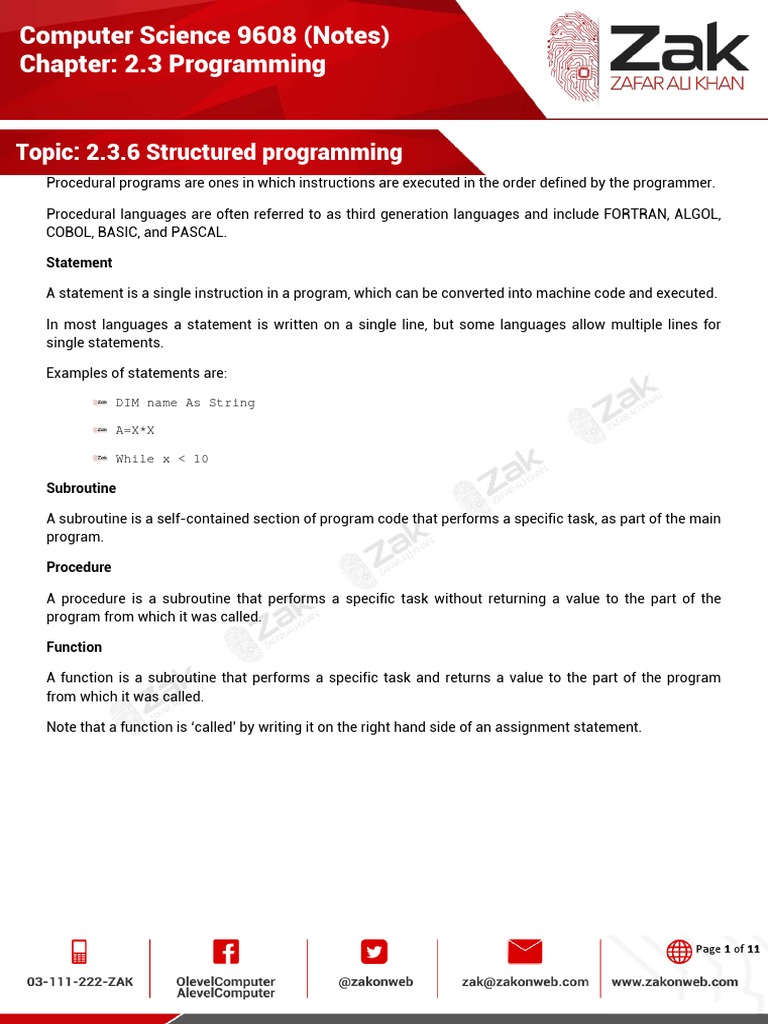 236 Structured Programming Pdf Parameter Computer Programming Subroutine