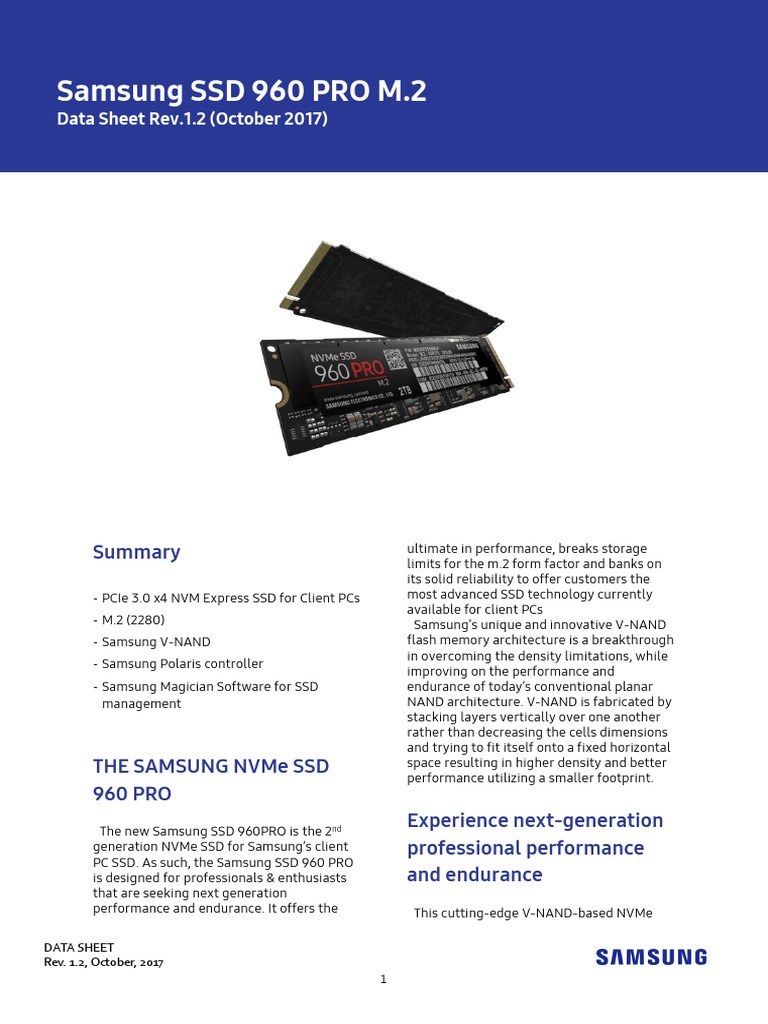 Samsung SSD 960 PRO M.2: Data Sheet Rev.1.2 (October 2017) | PDF ...