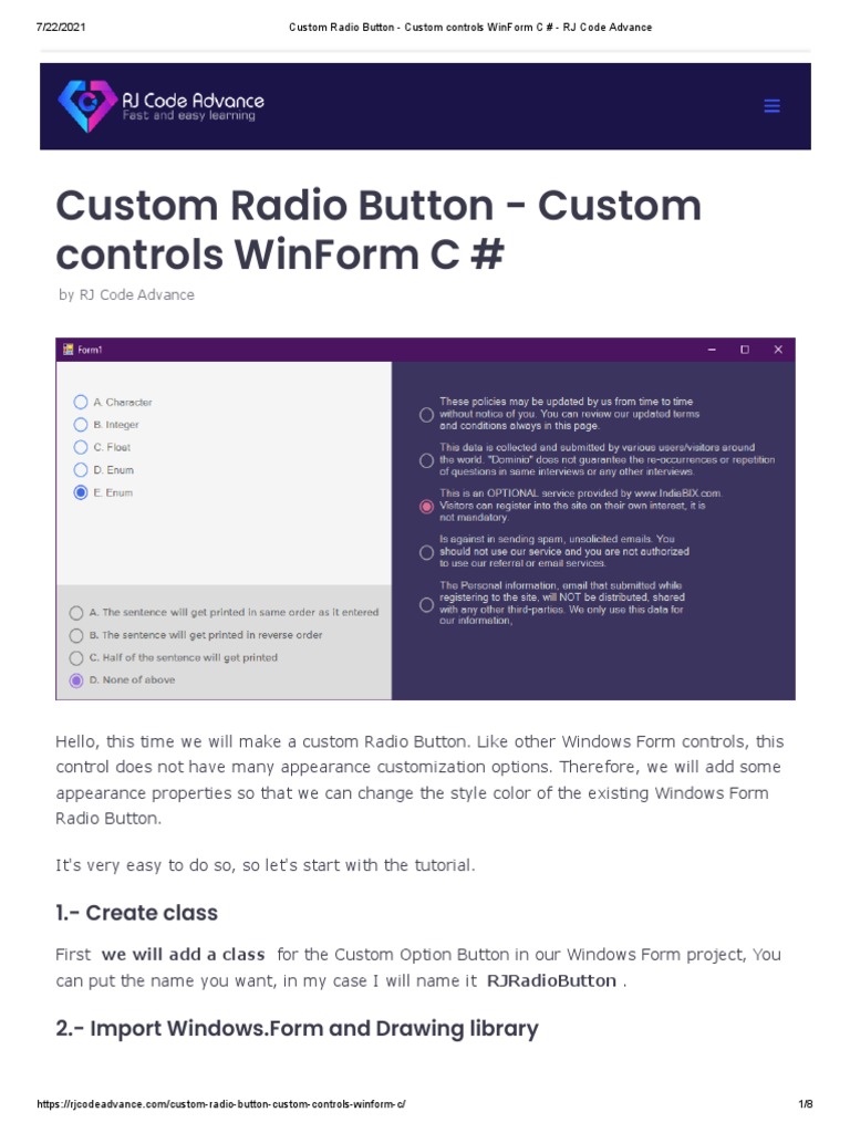 Custom Radio Button - Custom Controls WinForm C # - RJ Code Advance ...