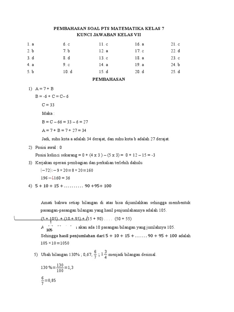 Pembahasan Soal PTS Matematika Kelas 7 | PDF | Metode & Bahan Ajar