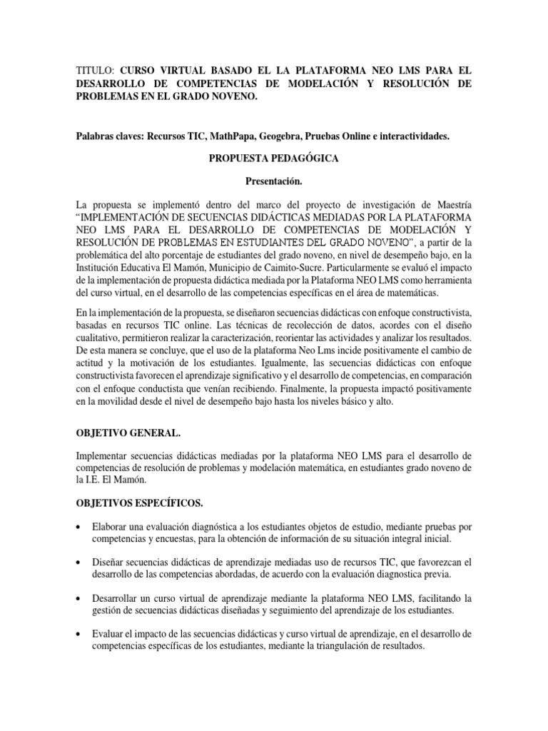 Curso Virtual Basado en La Plataforma Neo Lms 2 | PDF | Ecuaciones ...
