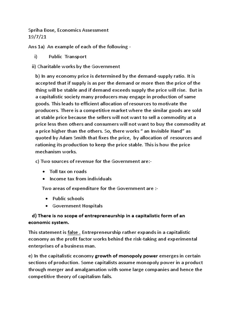 Economics Assessment | PDF | Capitalism | Commodity