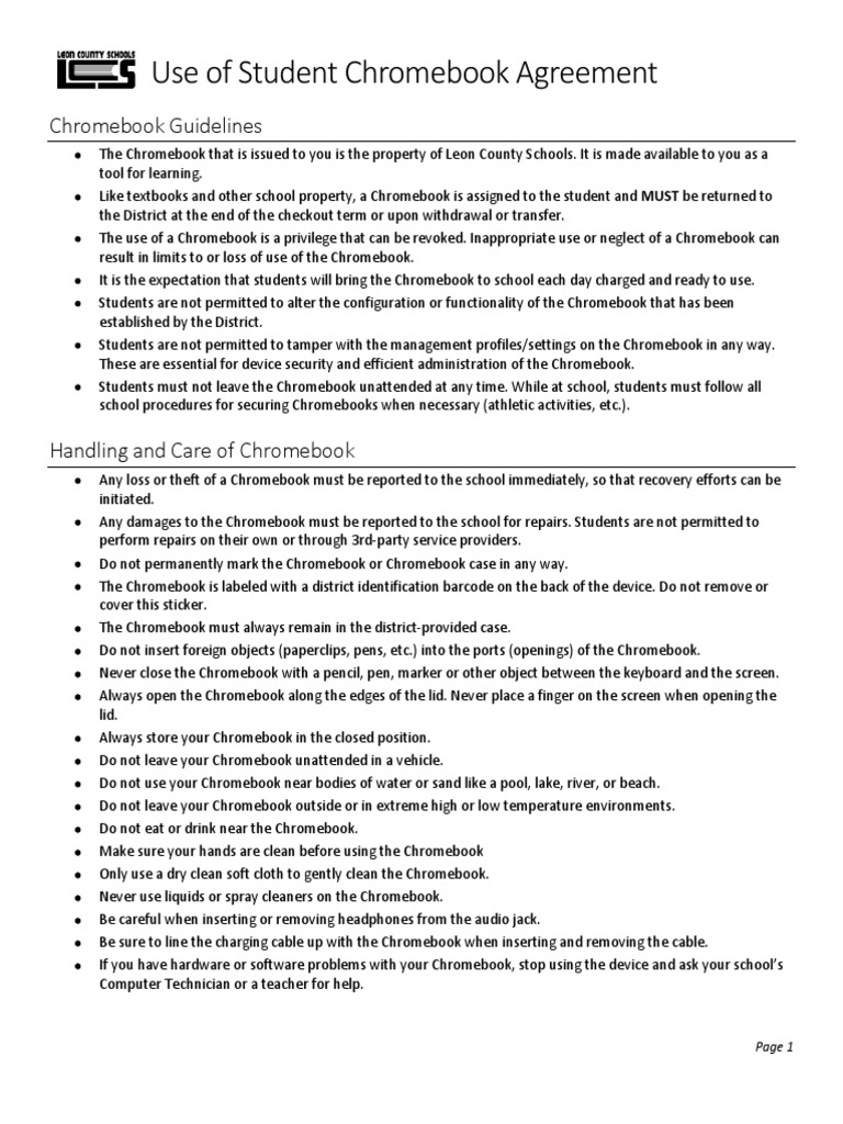 2021 Chromebook Agreement | PDF | Chromebook | Internet