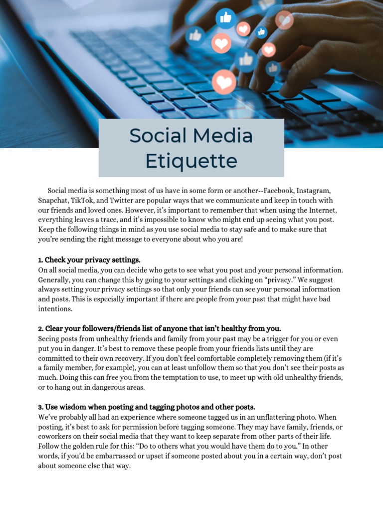Social Media Etiquette Handout | PDF | Social Media | Popular Culture ...