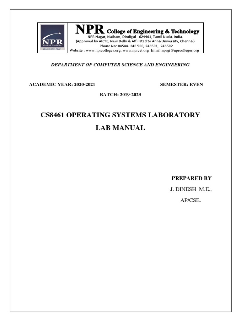 CS8461 Os Lab Manual | PDF | Scheduling (Computing) | Computer Engineering