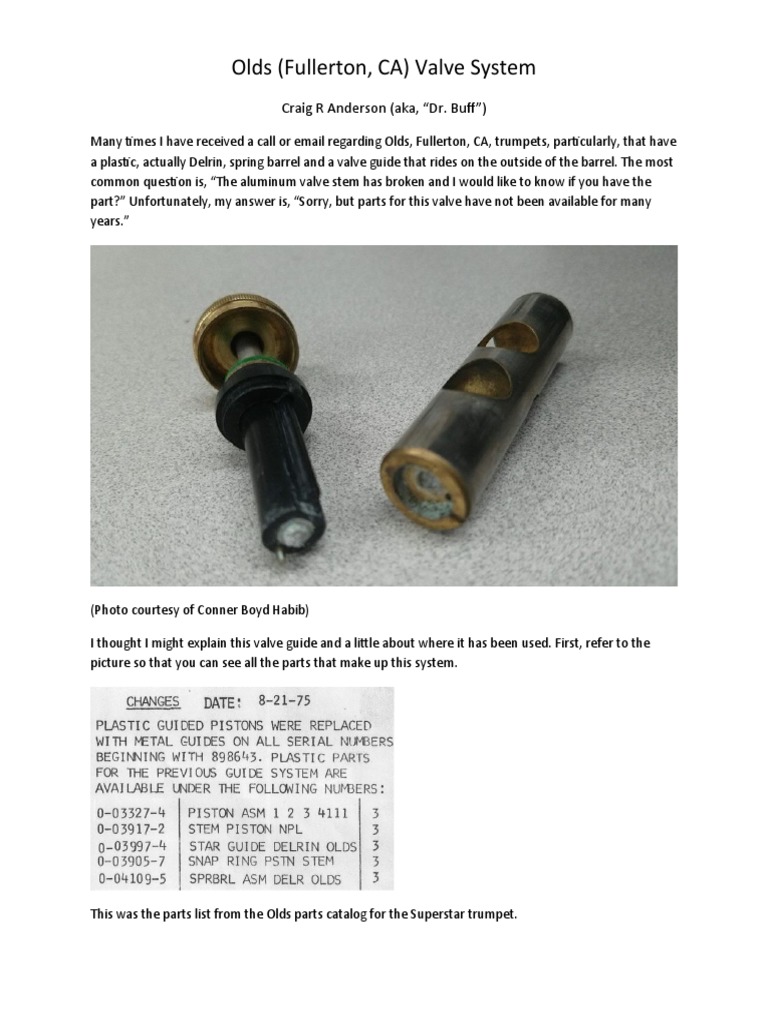 Olds (Fullerton, CA) Valve System: Craig R Anderson (Aka, "Dr. Buff ...