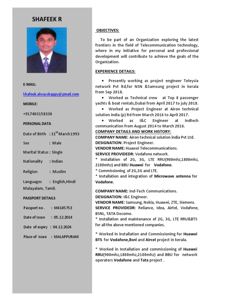 Shafeek R Resume 2021 | PDF | Lte (Telecommunication) | 3 G