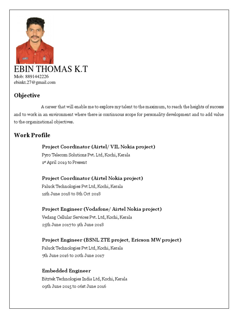 Ebin Thomas K.T: Objective | PDF | Project Management | Computer Engineering