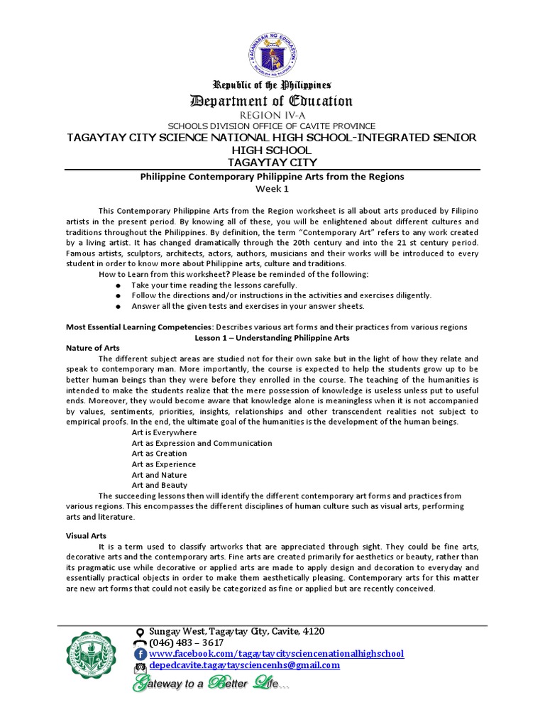 CPAR Week 1 WORKSHEET | PDF | Fine Art | Paintings