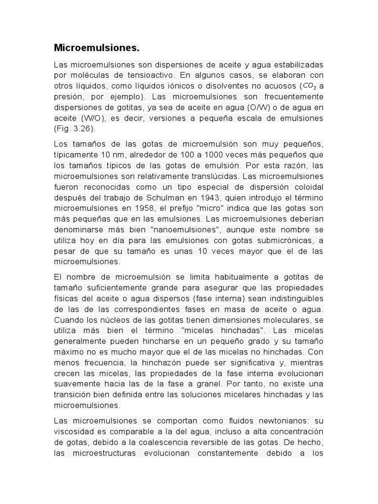 Las Microemulsiones | PDF | Emulsión | Fase (materia)
