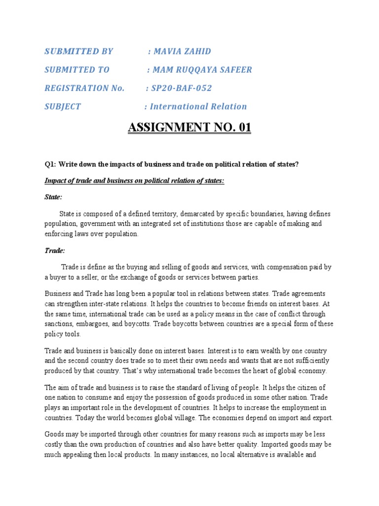 IR Assignment | PDF | Trade | Globalization