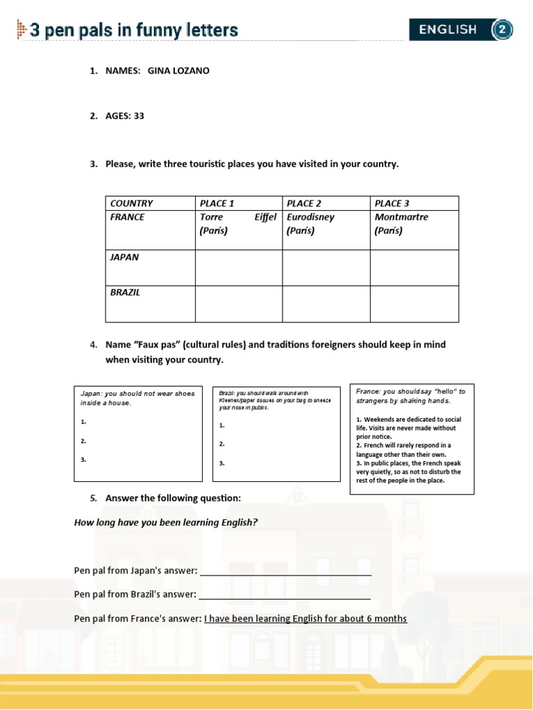 Pen Pal Application Form - Inglés II | PDF | English Language ...