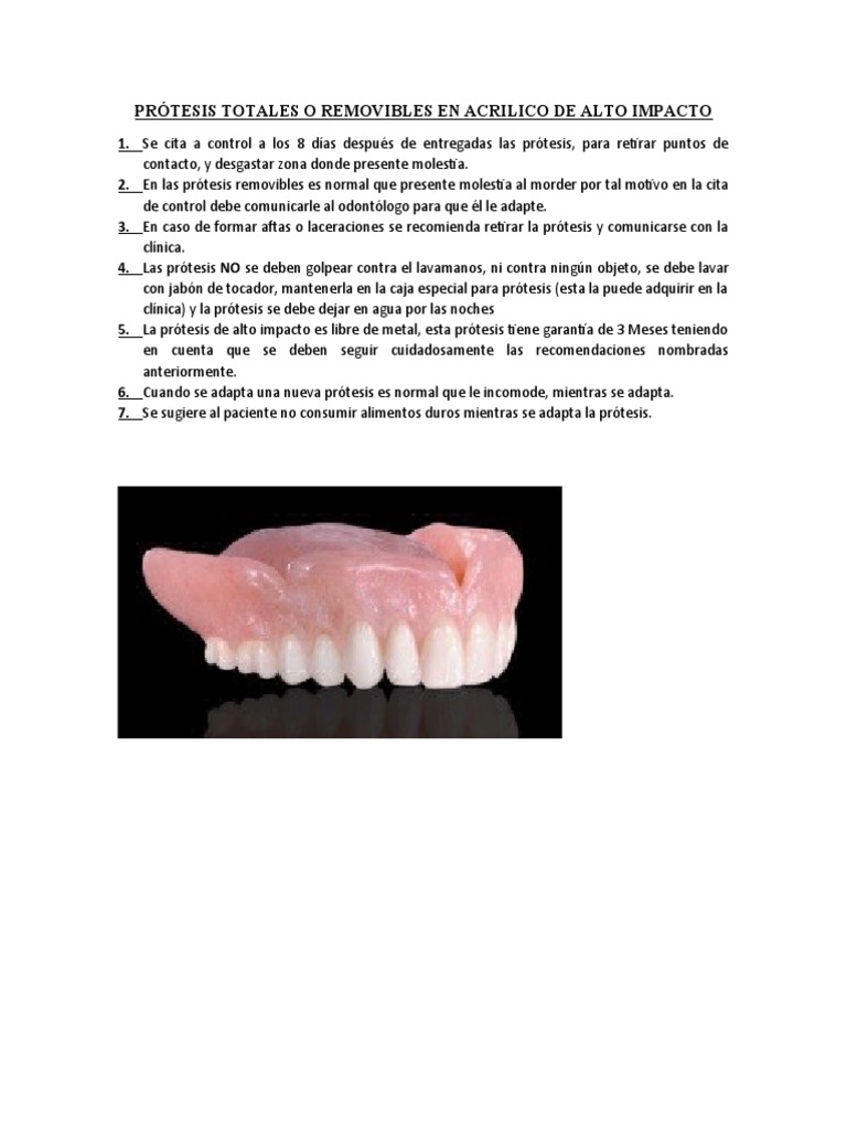 Prótesis Totales o Removibles en Acrilico de Alto Impacto | PDF