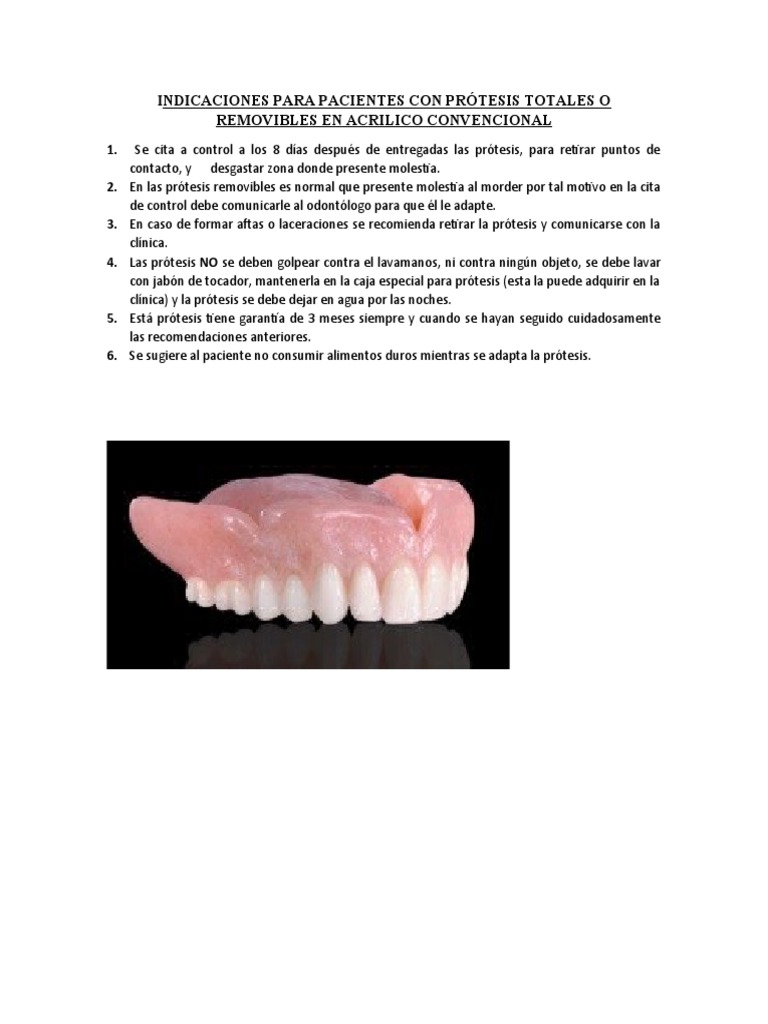 Indicaciones para Pacientes Con Prótesis Totales o Removibles en ...