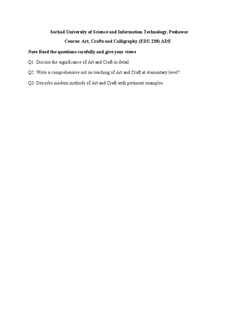 Assignment 1 Art, Crafts and Calligraphy ADE | PDF