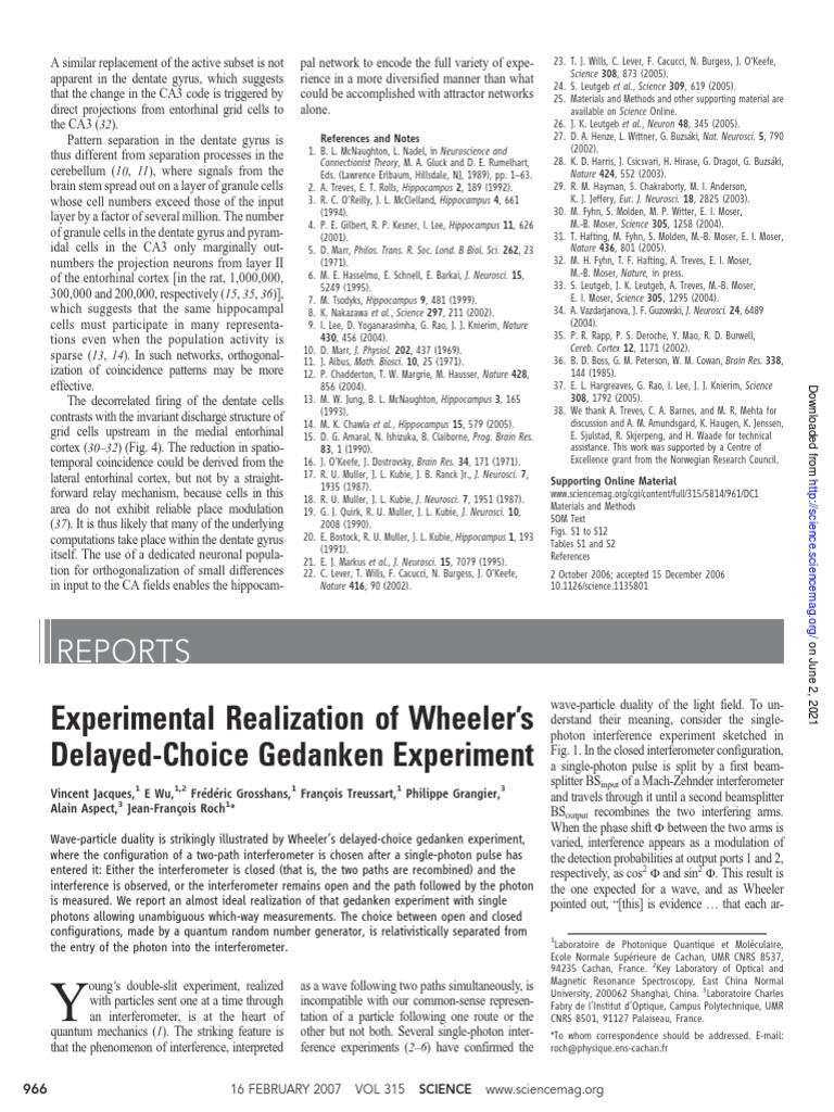 Reports: Experimental Realization of Wheeler's Delayed-Choice Gedanken ...