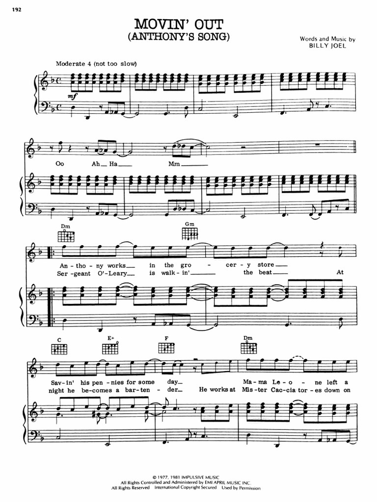 MOVIN' OUT (ANTHONY'S SONG) (Billy Joel) | PDF