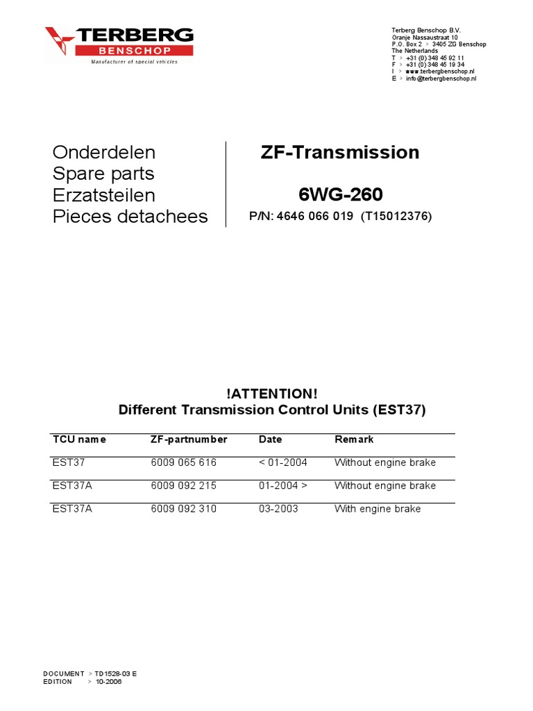 Onderdelen Spare Parts Erzatsteilen Pieces Detachees: ZF-Transmission ...