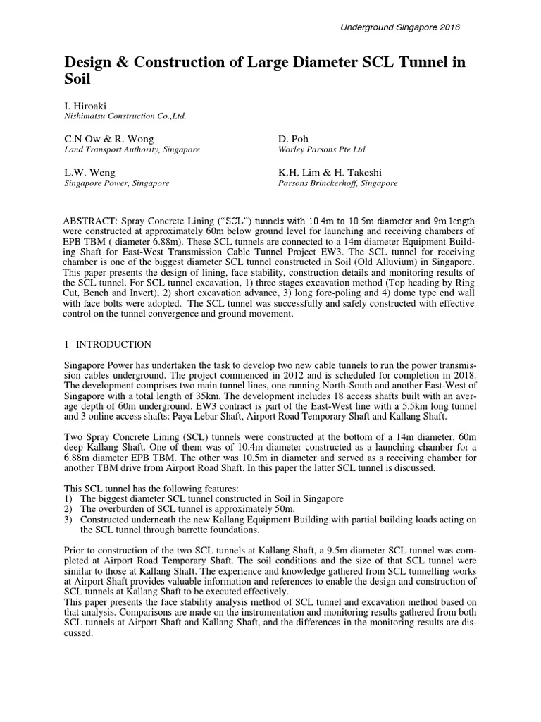 Design & Construction of Large Diameter SCL Tunnel in Soil | PDF ...