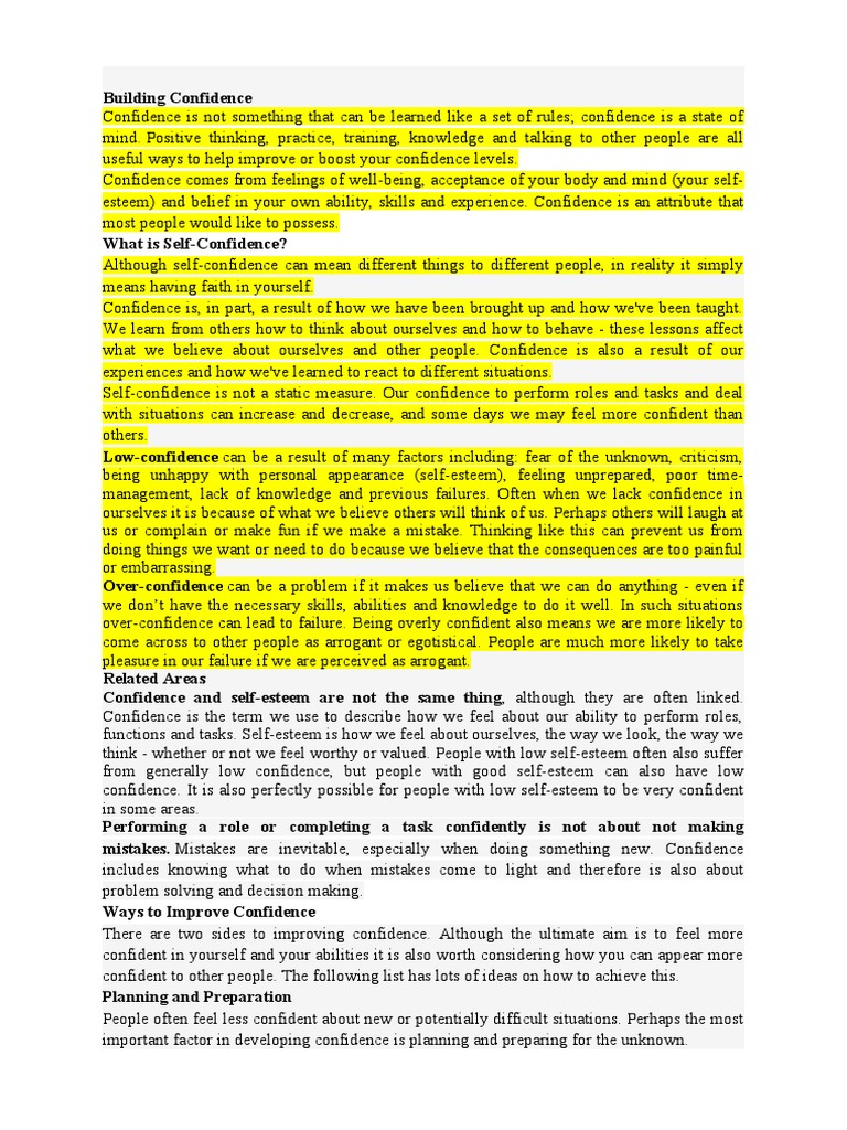 Confidence Building | PDF | Self Esteem | Metaphysics Of Mind
