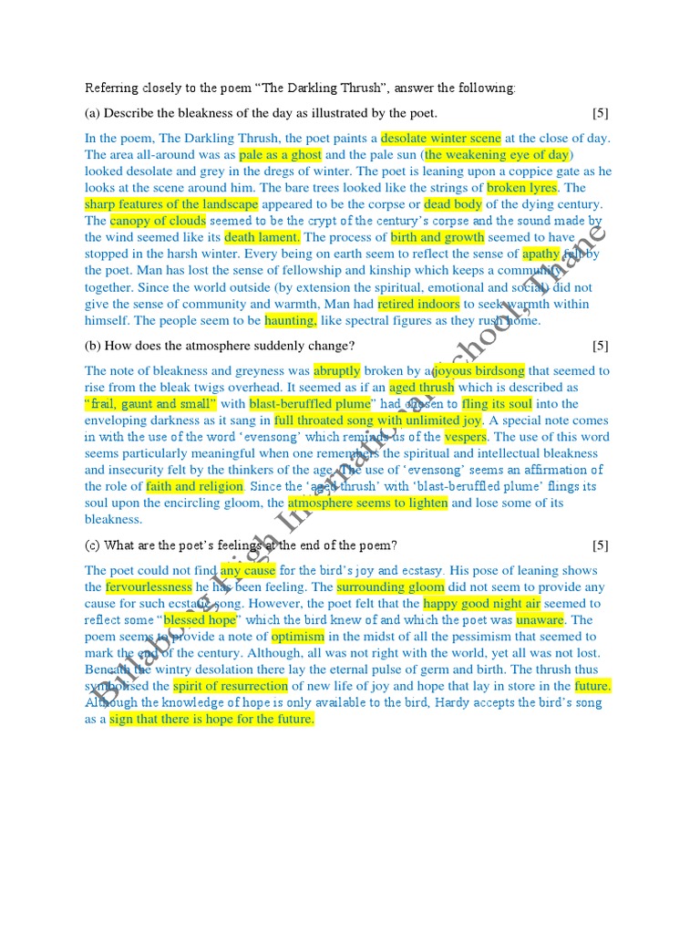 Analysis of "The Darkling Thrush" | PDF | Art | Classics