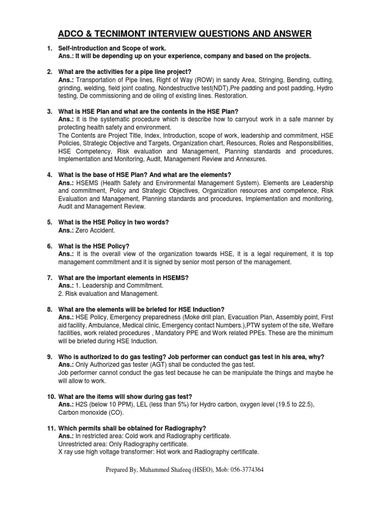 ADCO Interview Quesiton and Answer-1 | PDF | Crane (Machine ...