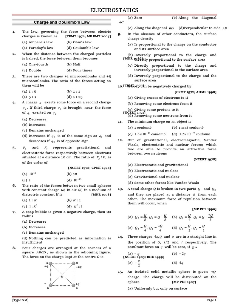 Electrostatics: Charge and Coulomb's Law | PDF | Electric Charge ...
