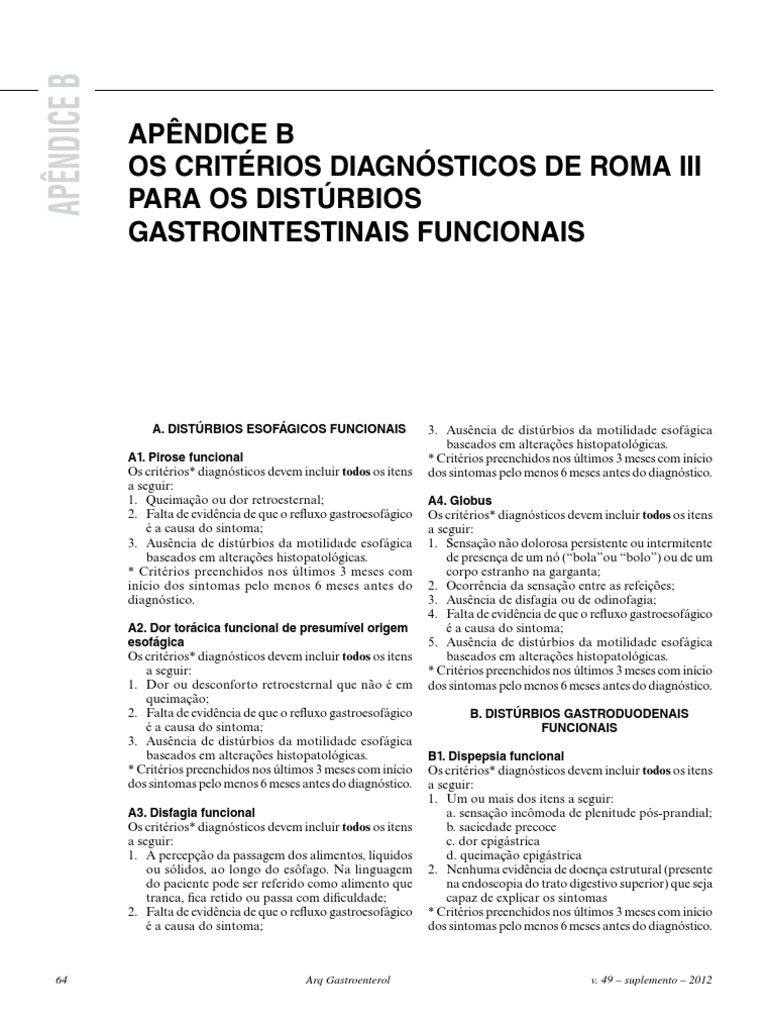 Os Critérios Diagnosticos de Roma III para Os Disturbuios ...